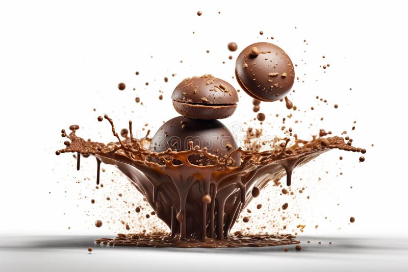 Ai Generative Chocolate Splash with Chocolate Ball Isolated on White ...