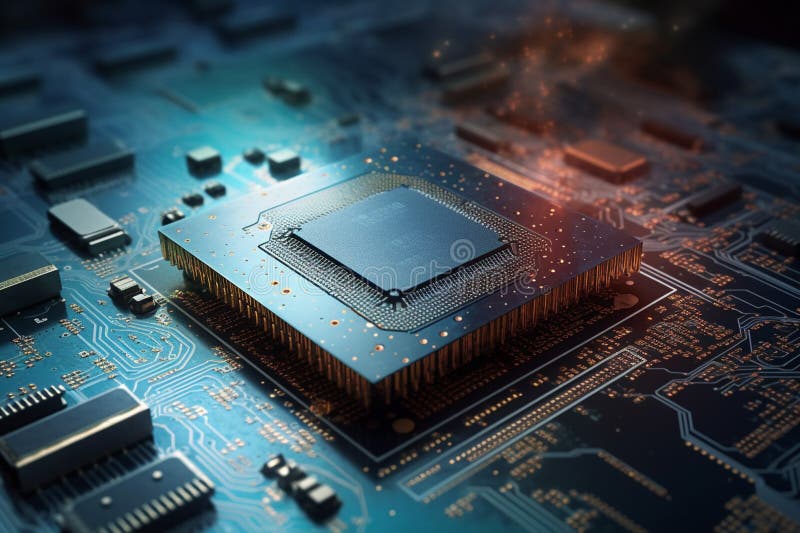 Ai Generative Circuit Board with Microchips Close Up. Electronic ...