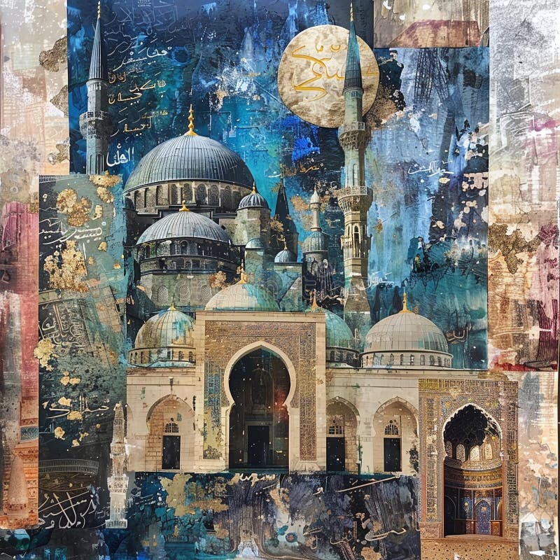 Ai Generative Collage of Mosque Stock Illustration - Illustration of ...