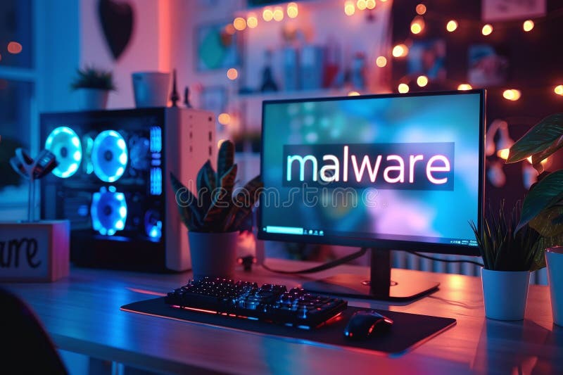 Ai Generative Computer Screen with Word Malware Stock Illustration ...