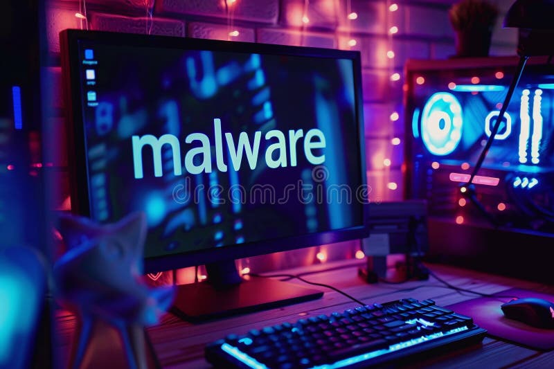 Ai Generative Computer Screen with Word Malware Stock Illustration ...