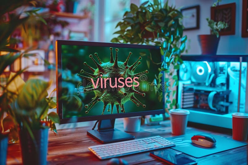 Ai Generative Computer Screen with Word Viruses Stock Illustration ...
