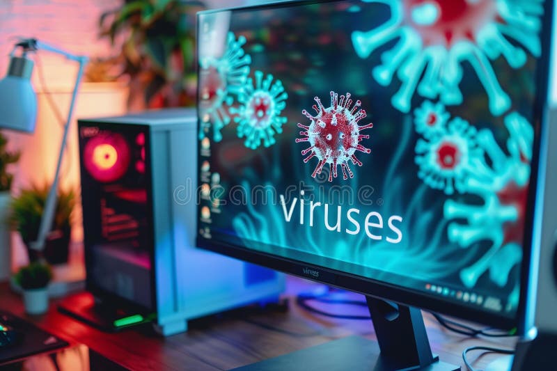 Ai Generative Computer Screen with Word Viruses Stock Illustration ...