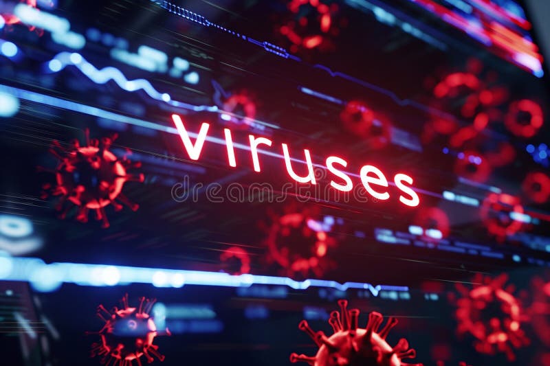 Ai Generative Computer Screen with Word Viruses Stock Illustration ...