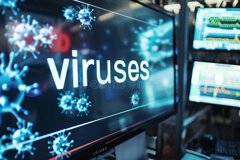 Ai Generative Computer Screen with Word Viruses Stock Illustration ...