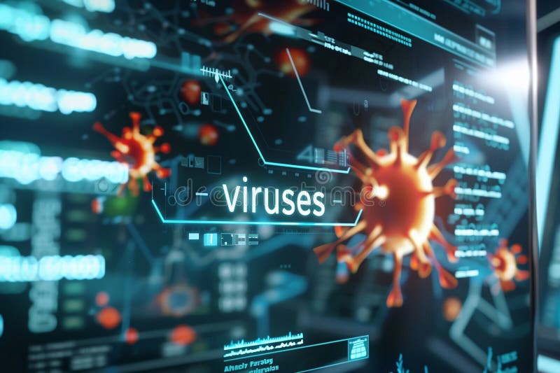 Ai Generative Computer Screen with Word Viruses Stock Illustration ...