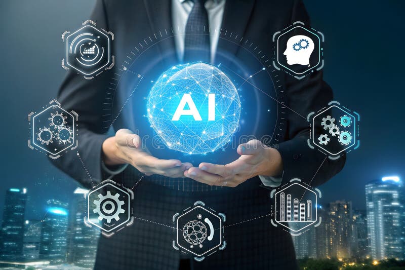 Ai Generative Concept With Programmer Hand Holding Virtual Command Interface Of Machine Learning