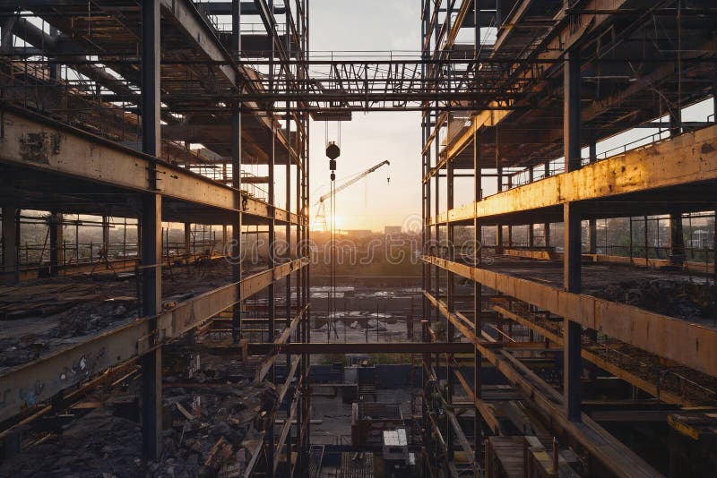 Construction Crane Build Building on Constructing Site, Top View. AI ...