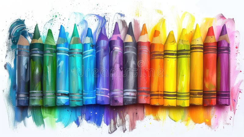 Crayons with Paint Splashes Creating a Vibrant Artistic Display. Stock ...