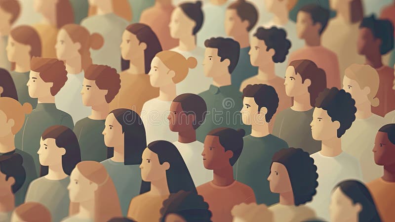 Crowd Illustration with Muted Tones and Subtle Details. Stock ...