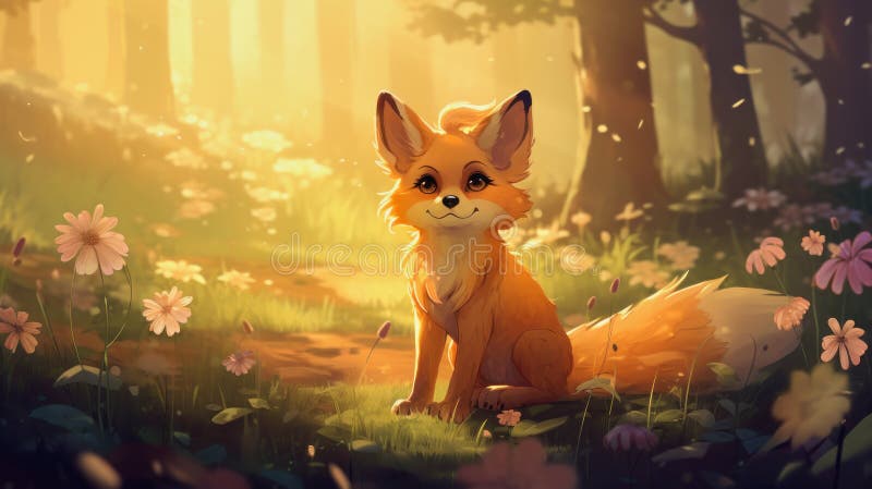 Cute Anime Fox in a Bright Forest Stock Image - Image of fantasy ...