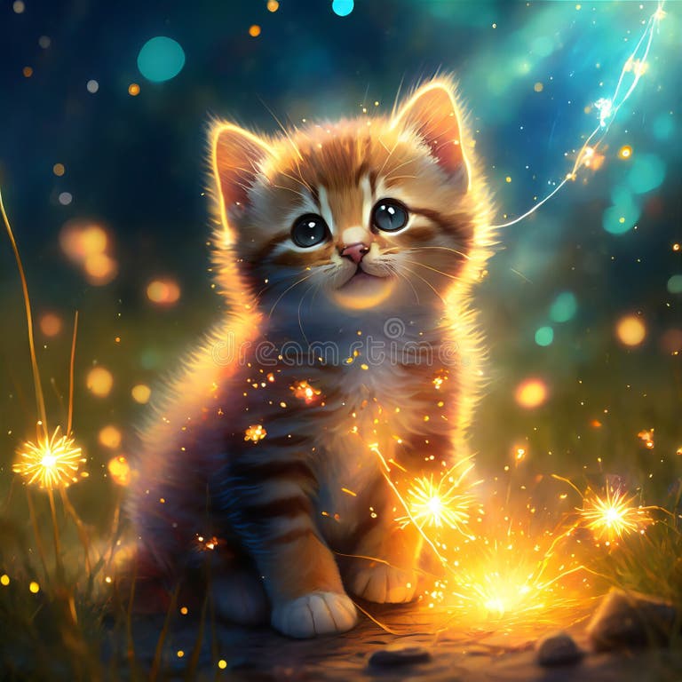 AI Generative Cute Kitten in Firework in Cerebration Stock Illustration - Illustration of night ...