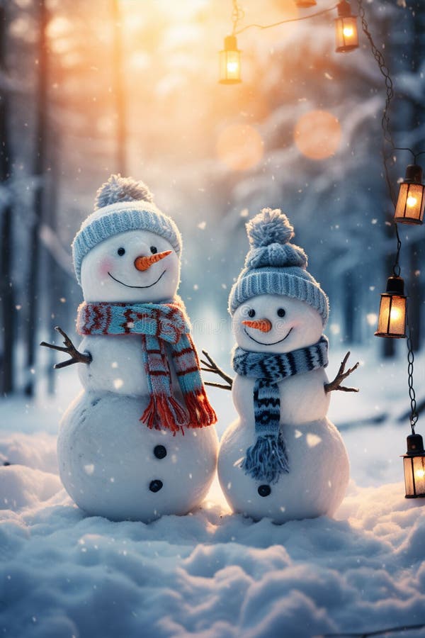 Ai Generative, Cute Snowman Character in a Forest Stock Illustration ...