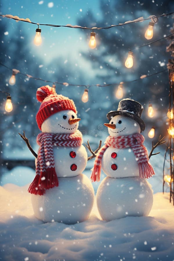 Ai Generative, Cute Snowman Character in a Forest Stock Illustration ...