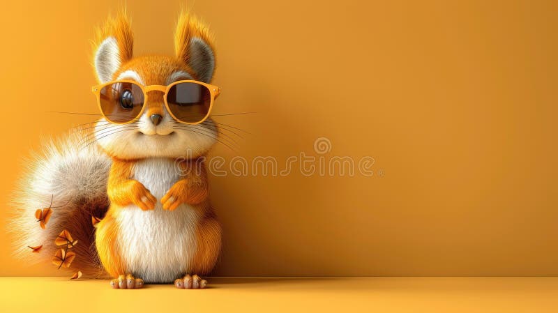 Cute Squirrel Character with Sunglasses on Orange Background. Stock ...