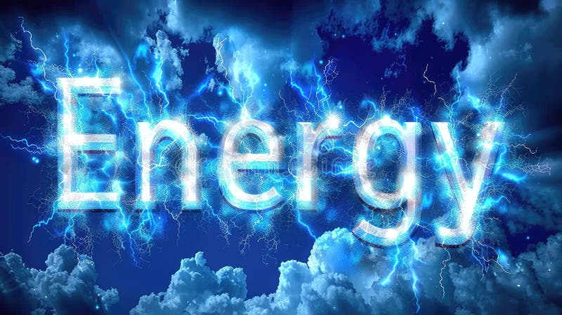 3D Energy Text with Blue Electric Effect and Clouds. Stock Photo ...