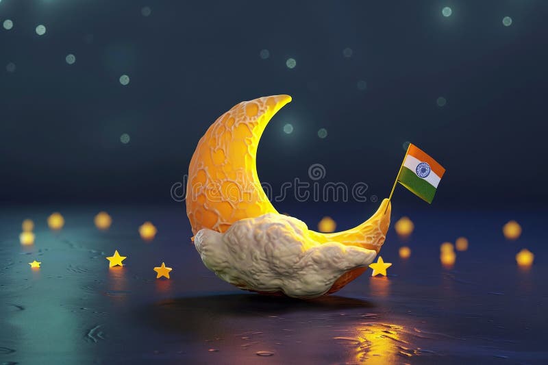 Ai Generative 3d Moon and Indian Flag Stock Illustration - Illustration ...