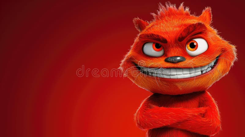 3D-rendered Mischievous Orange Creature with a Sly Grin on Red ...