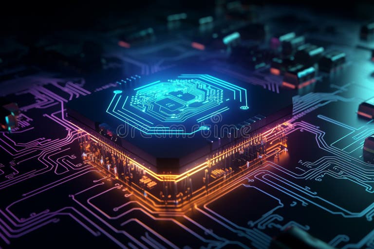 Ai Generative 3d Rendering Cpu Chip on Circuit Board Background. Computer Technology Concept ...