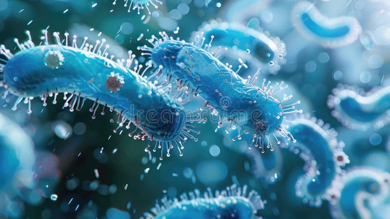 Detailed Blue Bacteria with Translucent Effects on Dark Background ...