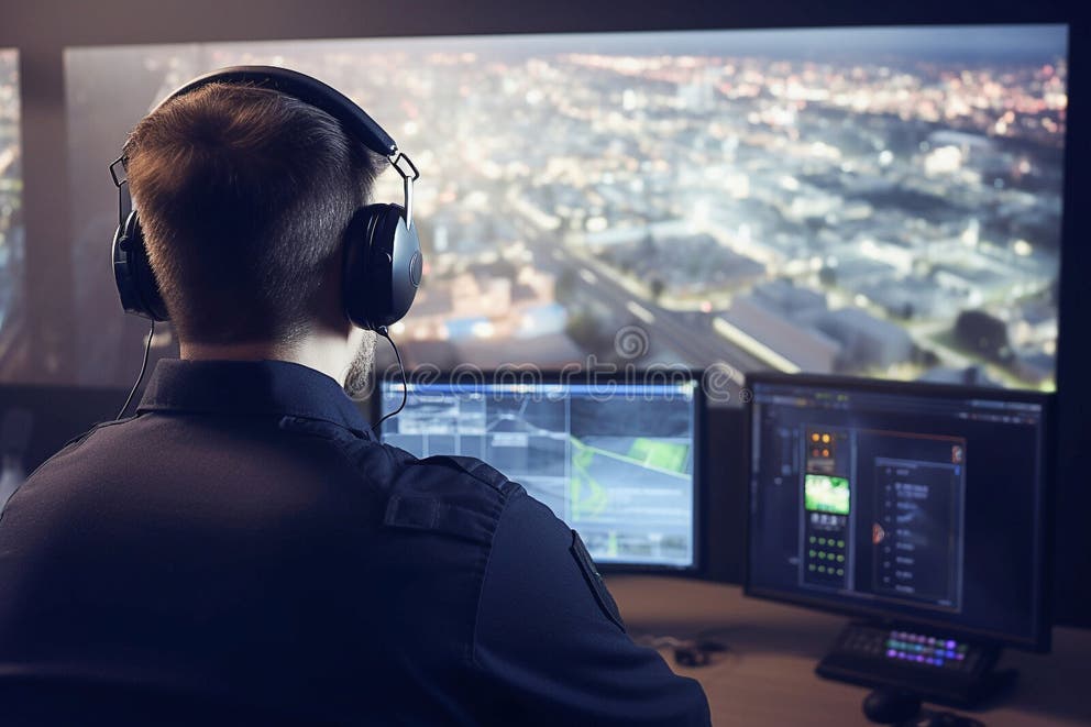 Ai Generative. Dispatch, Communication Headset and Man Security Stock ...