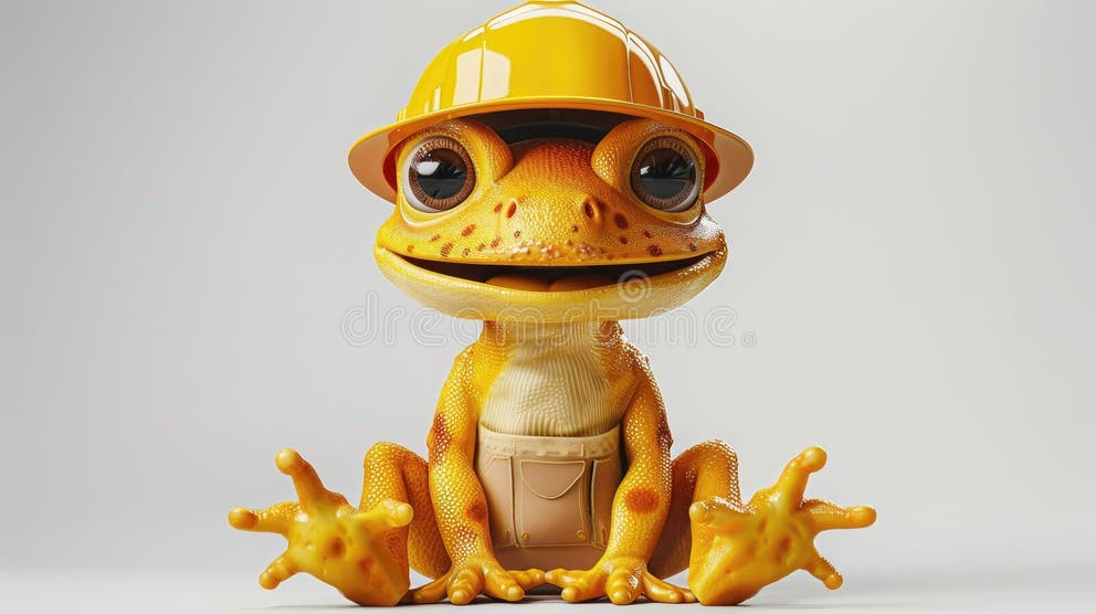 An Engaging Gecko with a Construction Helmet, Ready for Work. Stock ...