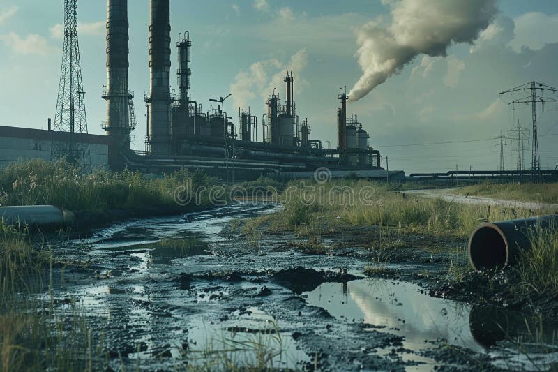 Ai Generative Factory Waste Discharge Pipe into the River Stock ...