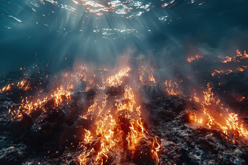 Ai Generative Fire Burning Underwater Stock Illustration - Illustration ...