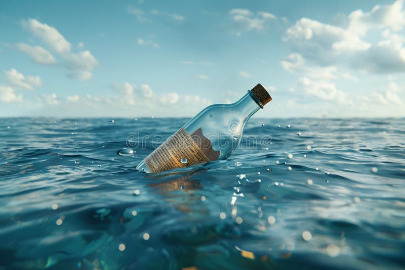 Ai Generative Floating Bottle Message in the Sea Stock Illustration ...
