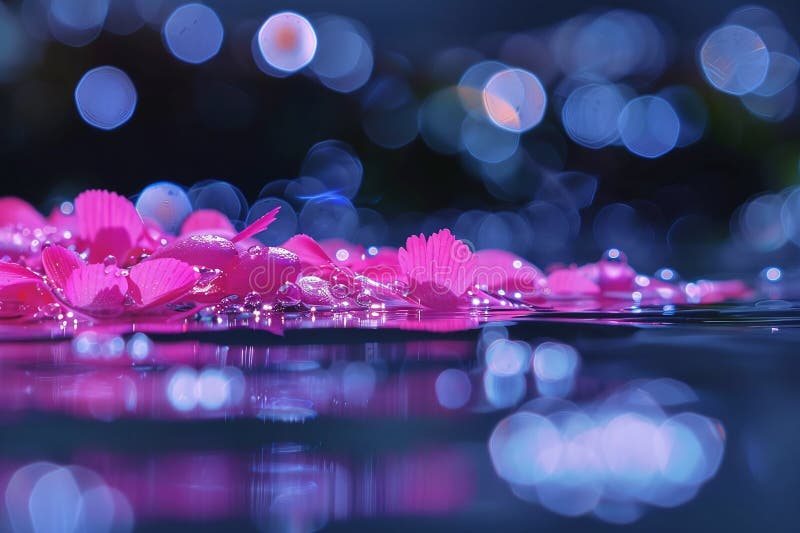 Ai Generative Flower Petals on Water Blurry Focus Stock Illustration ...