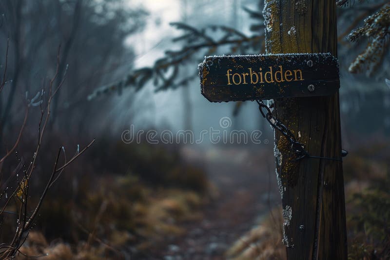 Ai Generative Forbidden Forest Sign in the Forest Stock Illustration ...