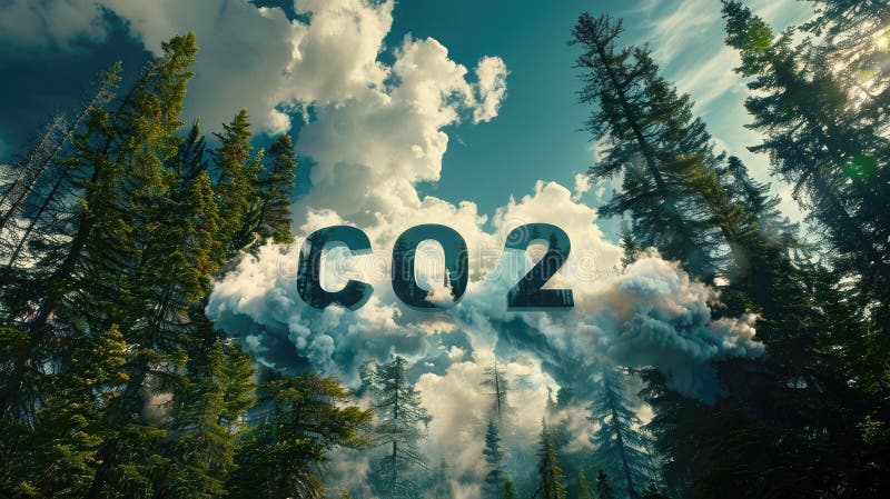 Forest Landscape with CO2-shaped Clouds, Highlighting the Carbon Cycle ...