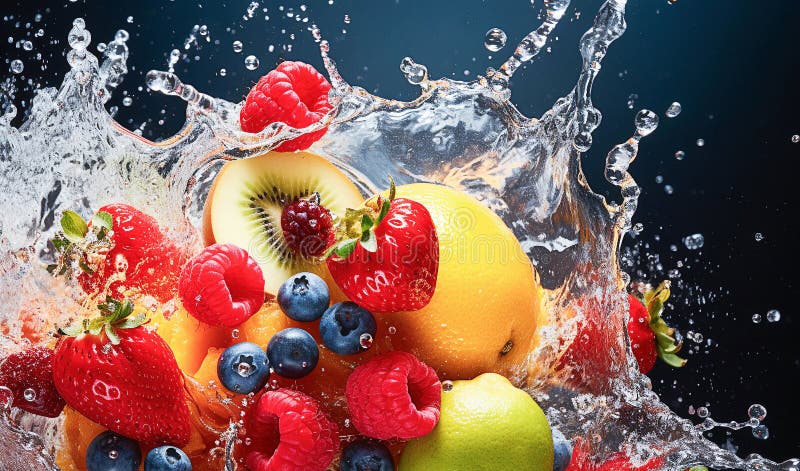 Ai Generative. Fruit Salad in Water Splash Stock Illustration ...