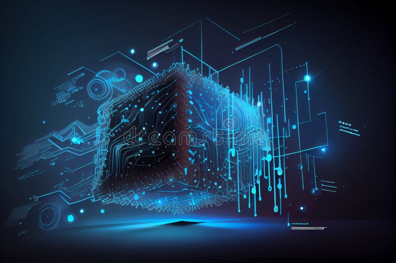 AI GENERATIVE, Giant Blue Printed Circuit Board Chip on Black ...