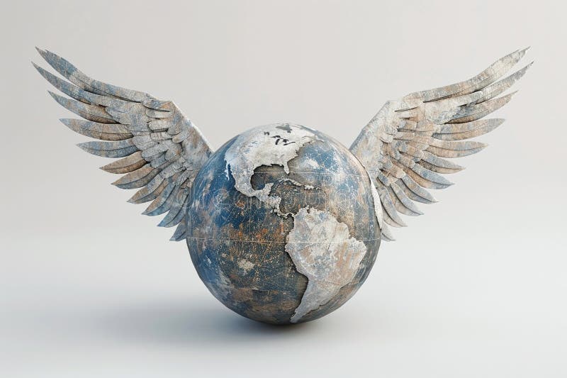 Ai Generative Globe Earth Winged White Background Stock Image - Image ...
