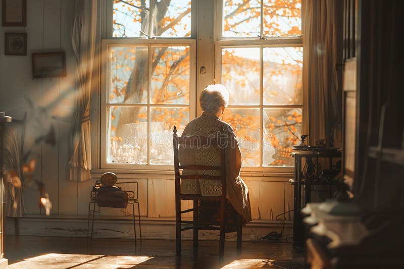 Ai Generative Grandma Sitting Facing the Window Stock Image - Image of ...