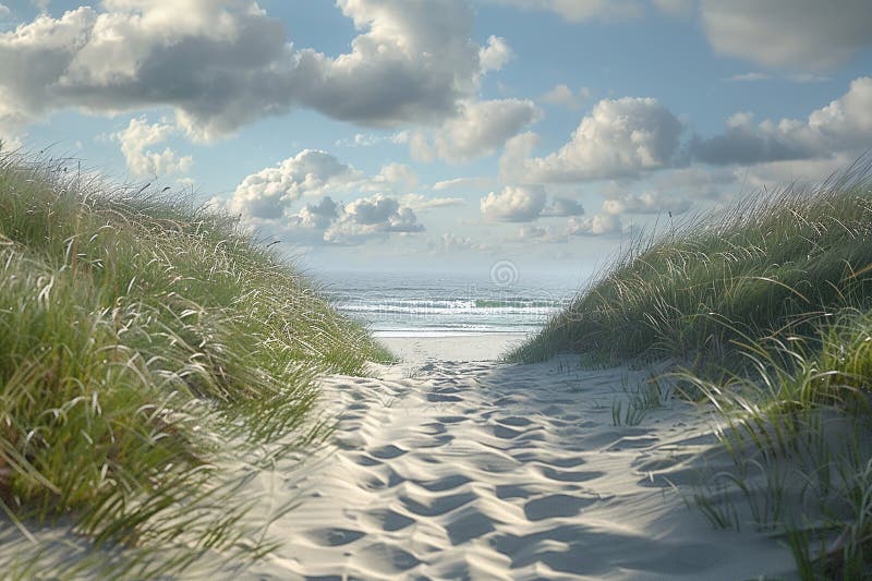 Ai Generative Grassy Path on the Beach Stock Illustration ...