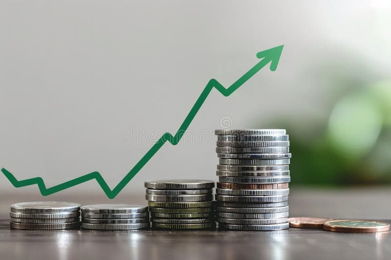 Ai Generative Green Arrow on Stack of Coin Stock Illustration ...