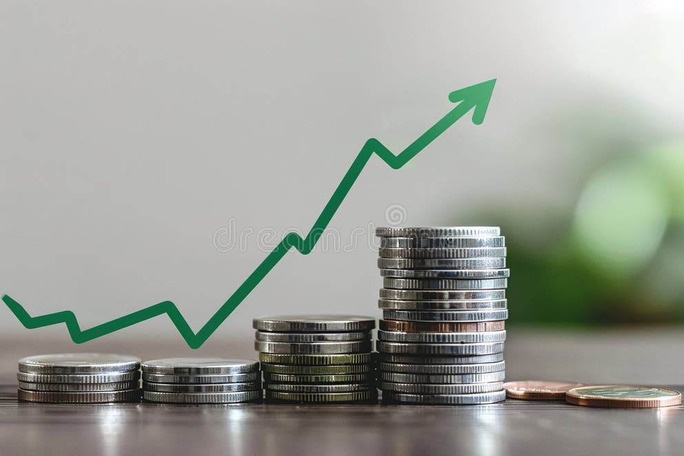 Ai Generative Green Arrow on Stack of Coin Stock Illustration ...