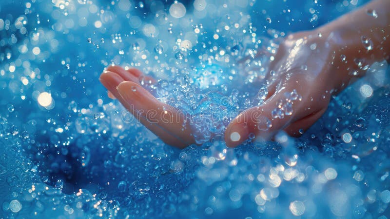 Hand Immersed in Water with Bubbles and a Glowing Bokeh Effect. Stock ...