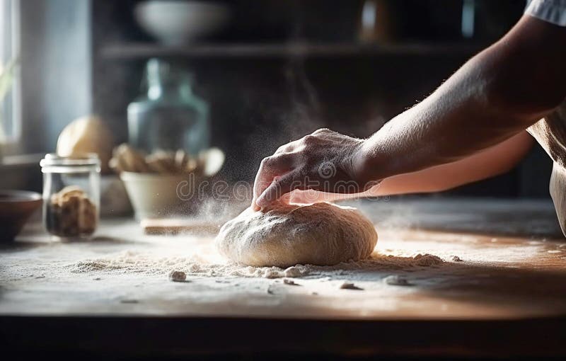 Ai Generative. Hands of Senior Man Kneading Dough Stock Illustration ...