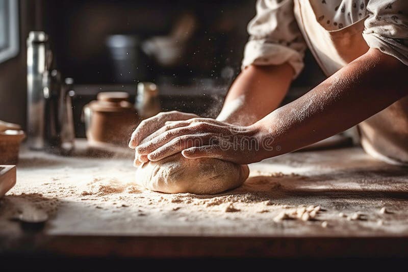 Ai Generative. Hands of Senior Man Kneading Dough Stock Illustration ...