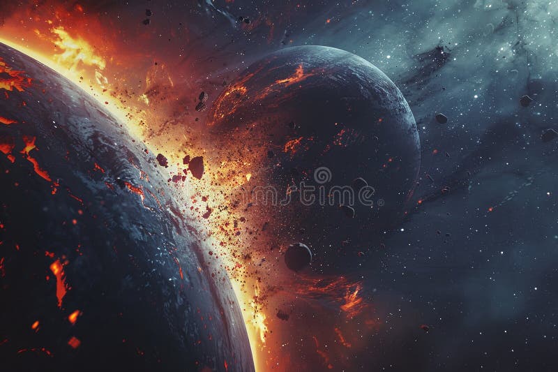Ai Generative Illustration of Planets Colliding Stock Illustration ...