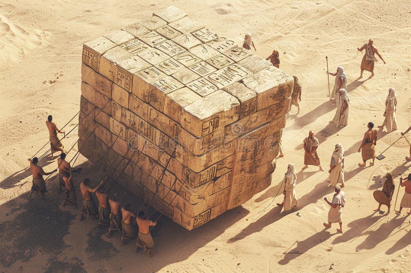 Ai Generative Illustration of Pyramid Construction, Workers Lifting Big ...