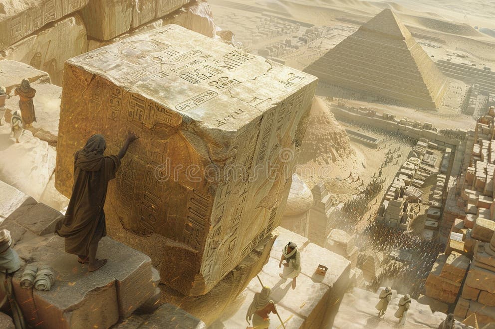 Ai Generative Illustration of Pyramid Construction, Workers Lifting Big ...