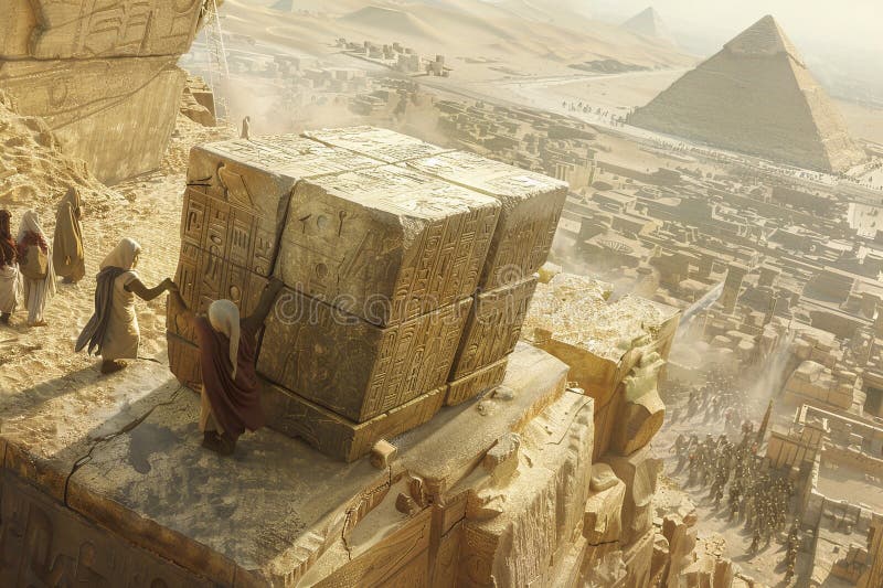 Ai Generative Illustration of Pyramid Construction, Workers Lifting Big ...