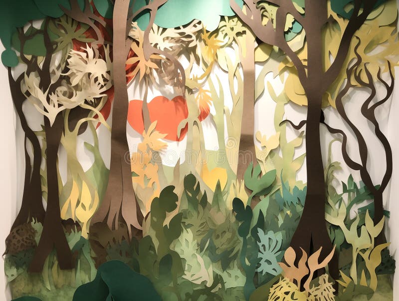 A Forest with Torn Paper Layers Stock Illustration - Illustration of ...