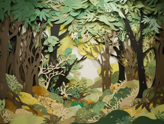 A Forest with Torn Paper Layers Stock Illustration - Illustration of ...