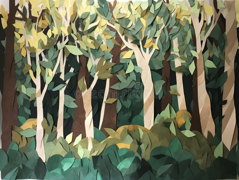 A Forest with Torn Paper Layers Stock Illustration - Illustration of ...