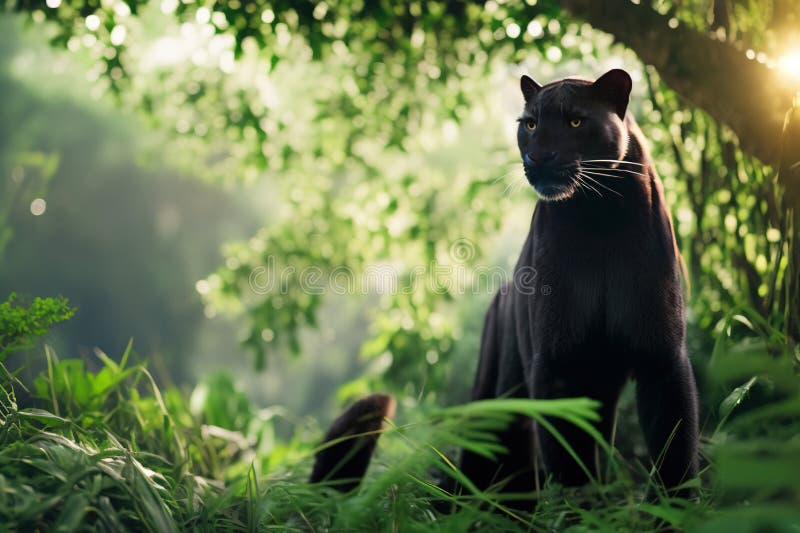 An Ai Generative Image of a Black Panther Sitting in the Jungle Stock ...